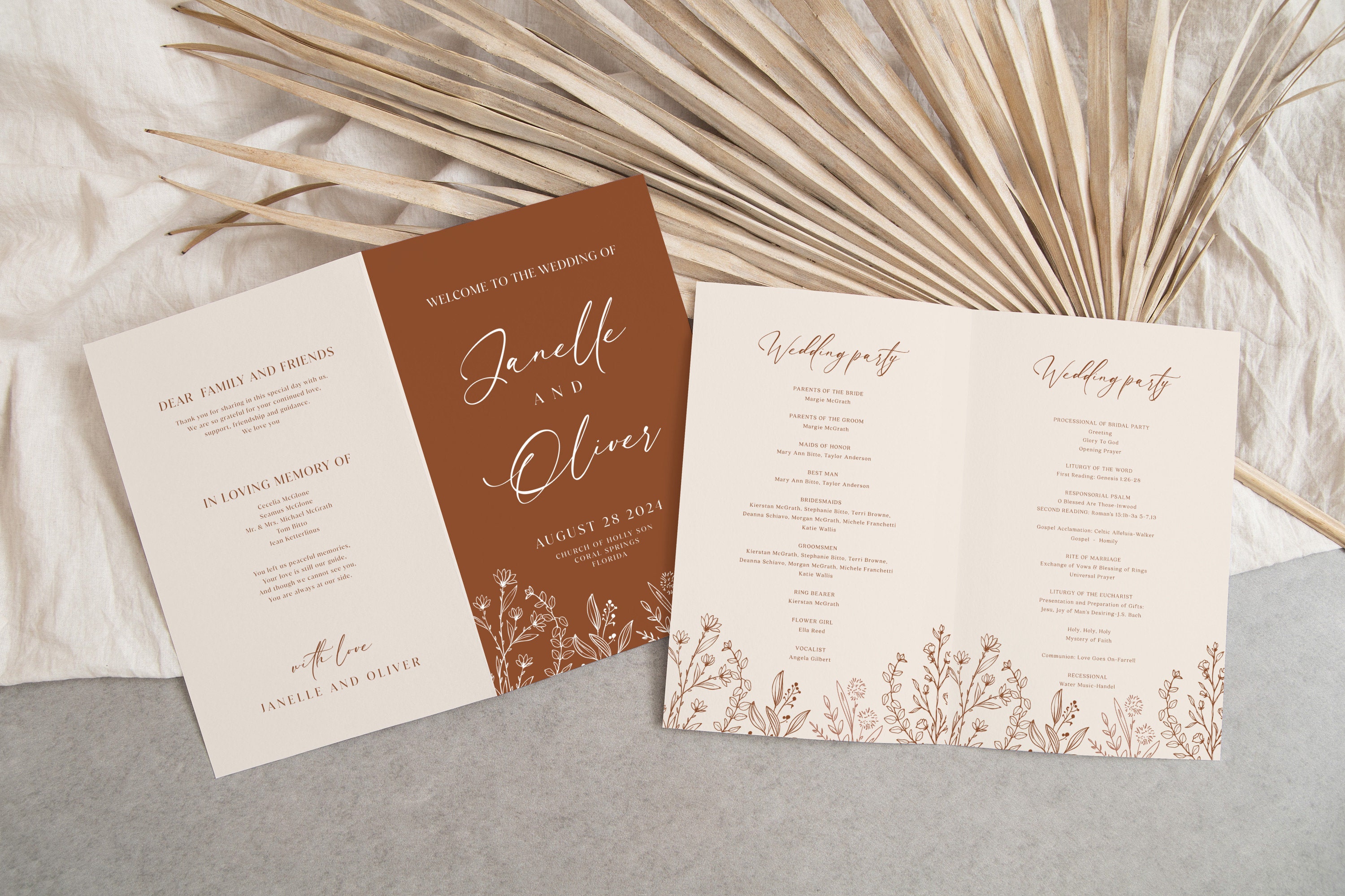 Wedding Program Booklet Template Terracotta Beige Wedding - Etsy
