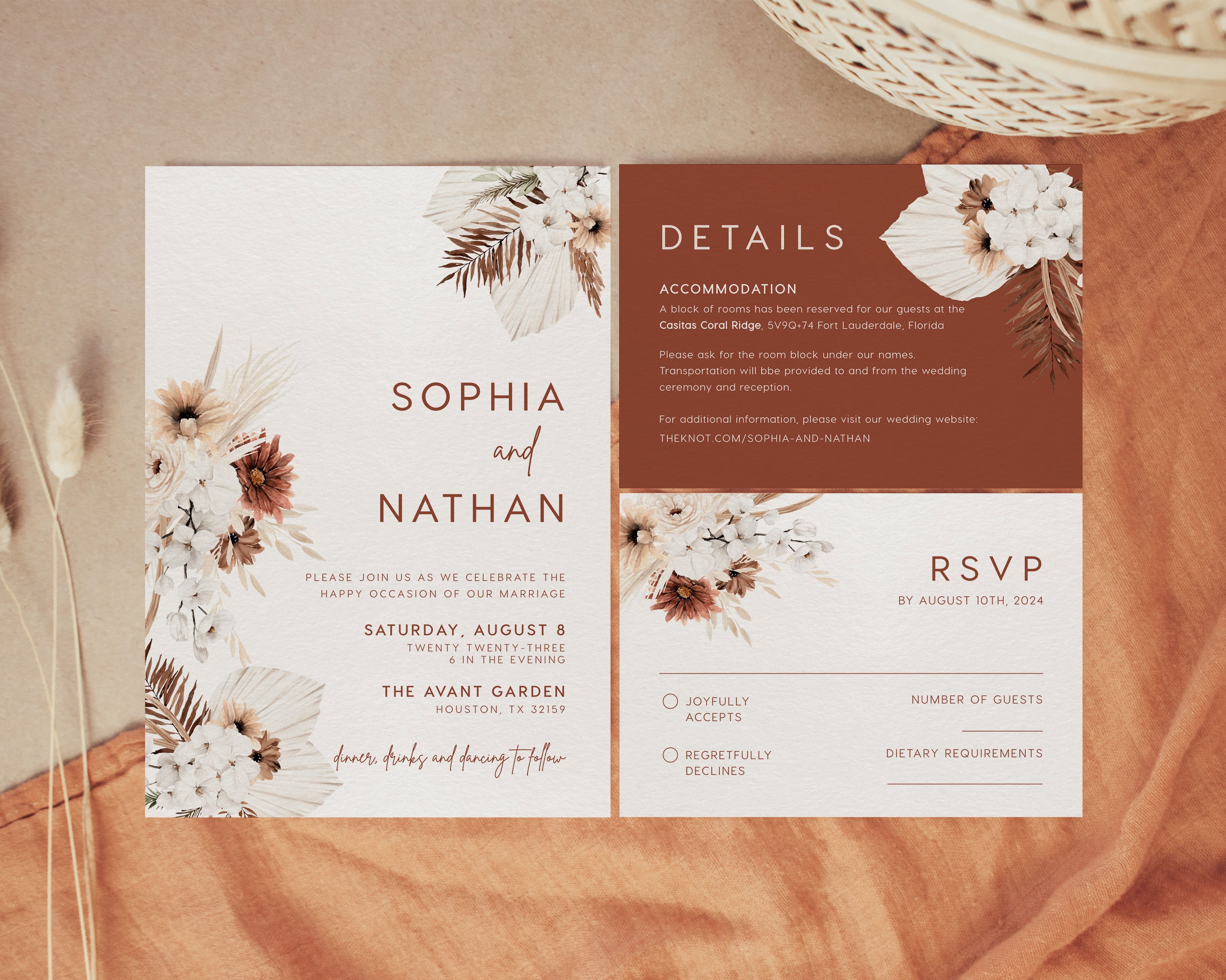 Pampas Terracotta Wedding Invitation Boho Wedding Invitation - Etsy UK