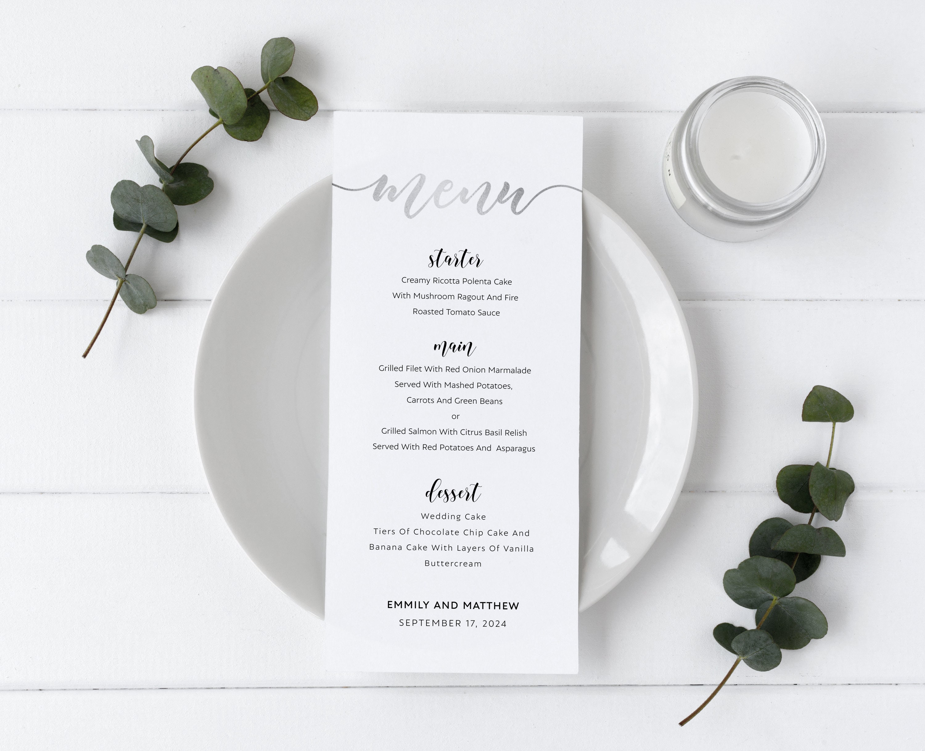 Silver Menu Template Wedding Menu Card Template Silver Foil | Etsy