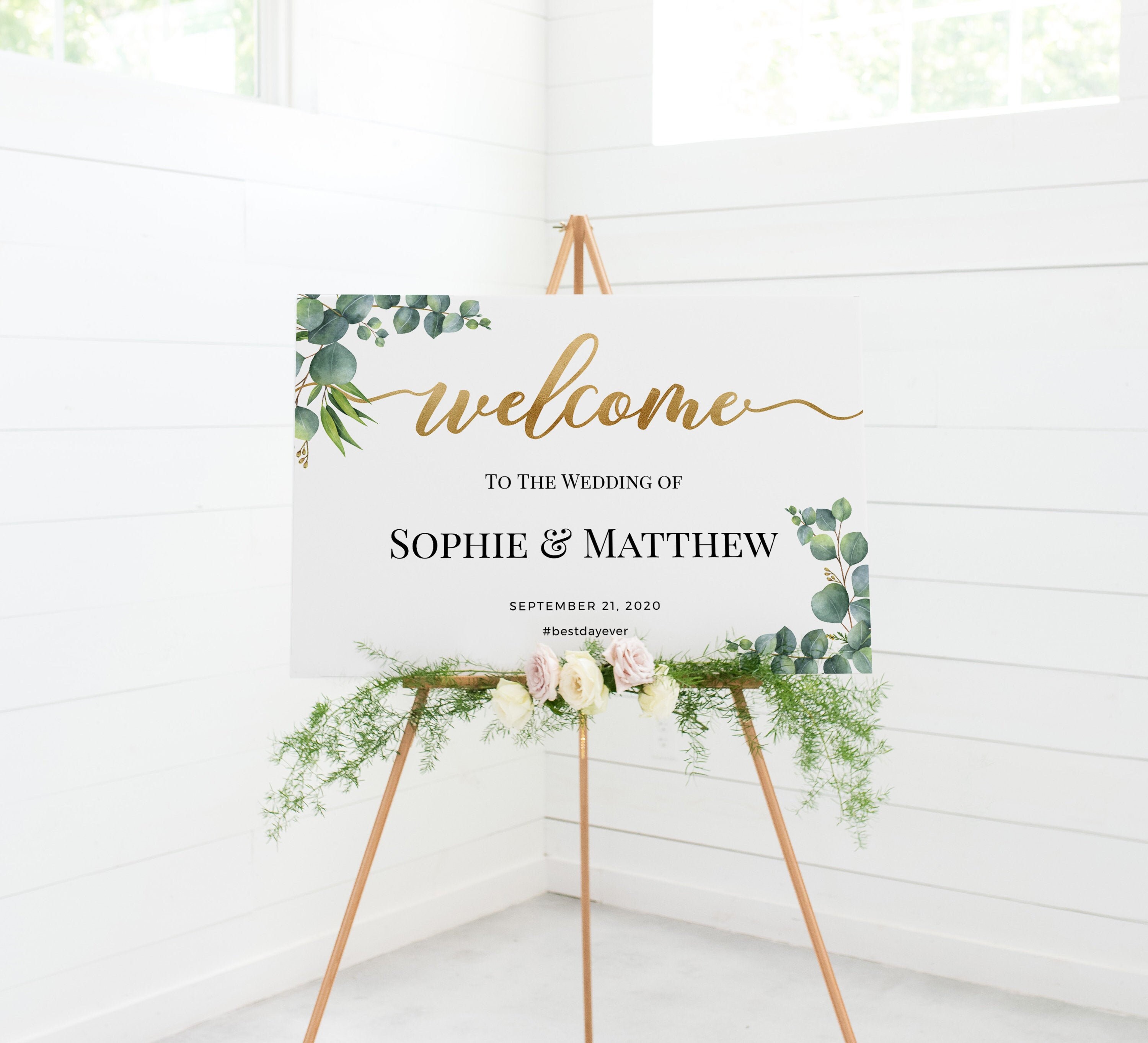 Eucalyptus Welcome Sign Wedding Welcome Sign Template Gold - Etsy