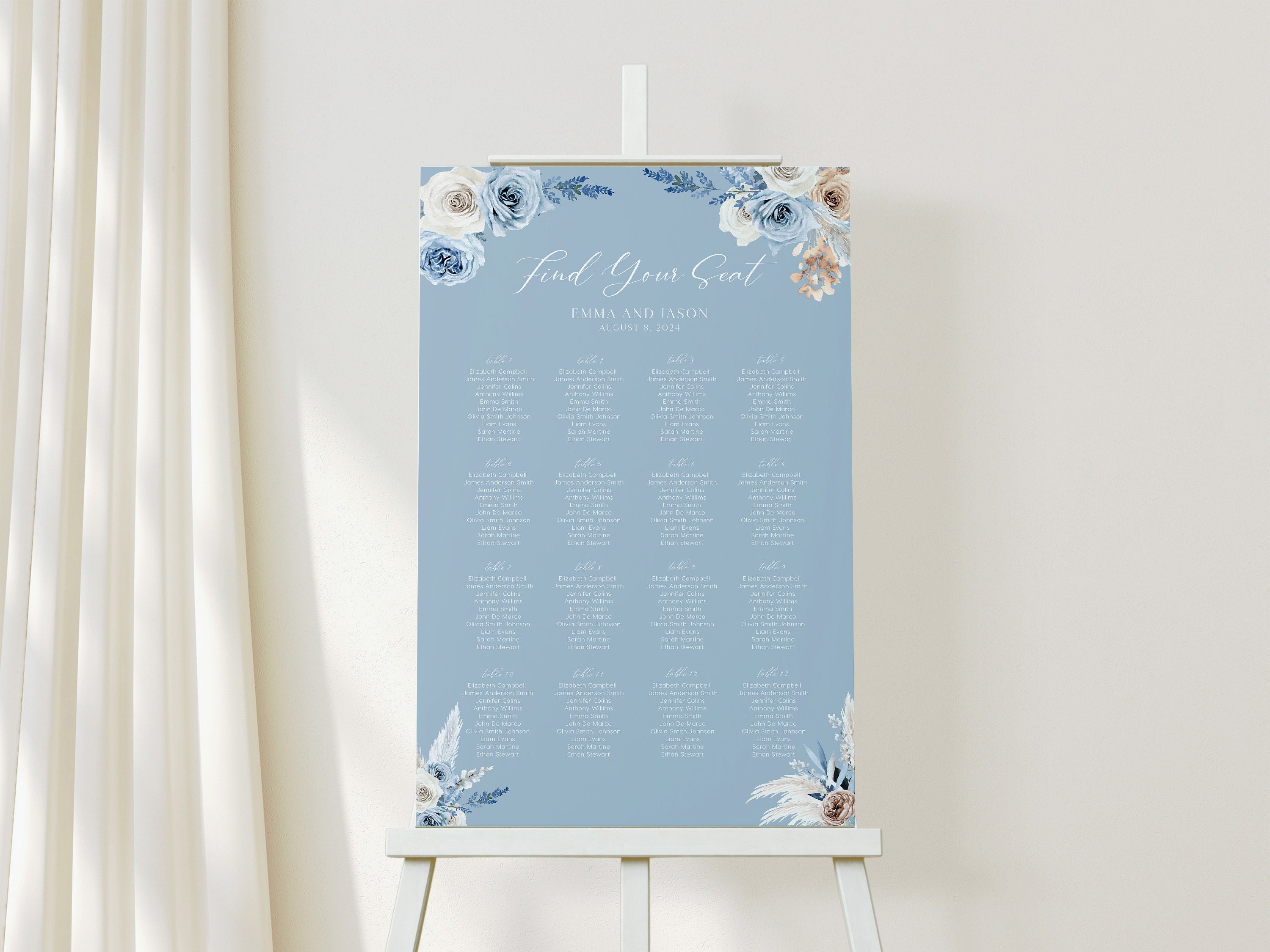 Seating Chart Template Blue Seating Chart Dusty Blue Wedding - Etsy