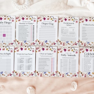 Colorful Flowers Baby Shower Games Bundle, Baby Shower Games Templates ...