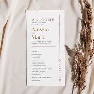 Wedding Program Cards, Gold Wedding Program, Program Template #NEAGOLD ...