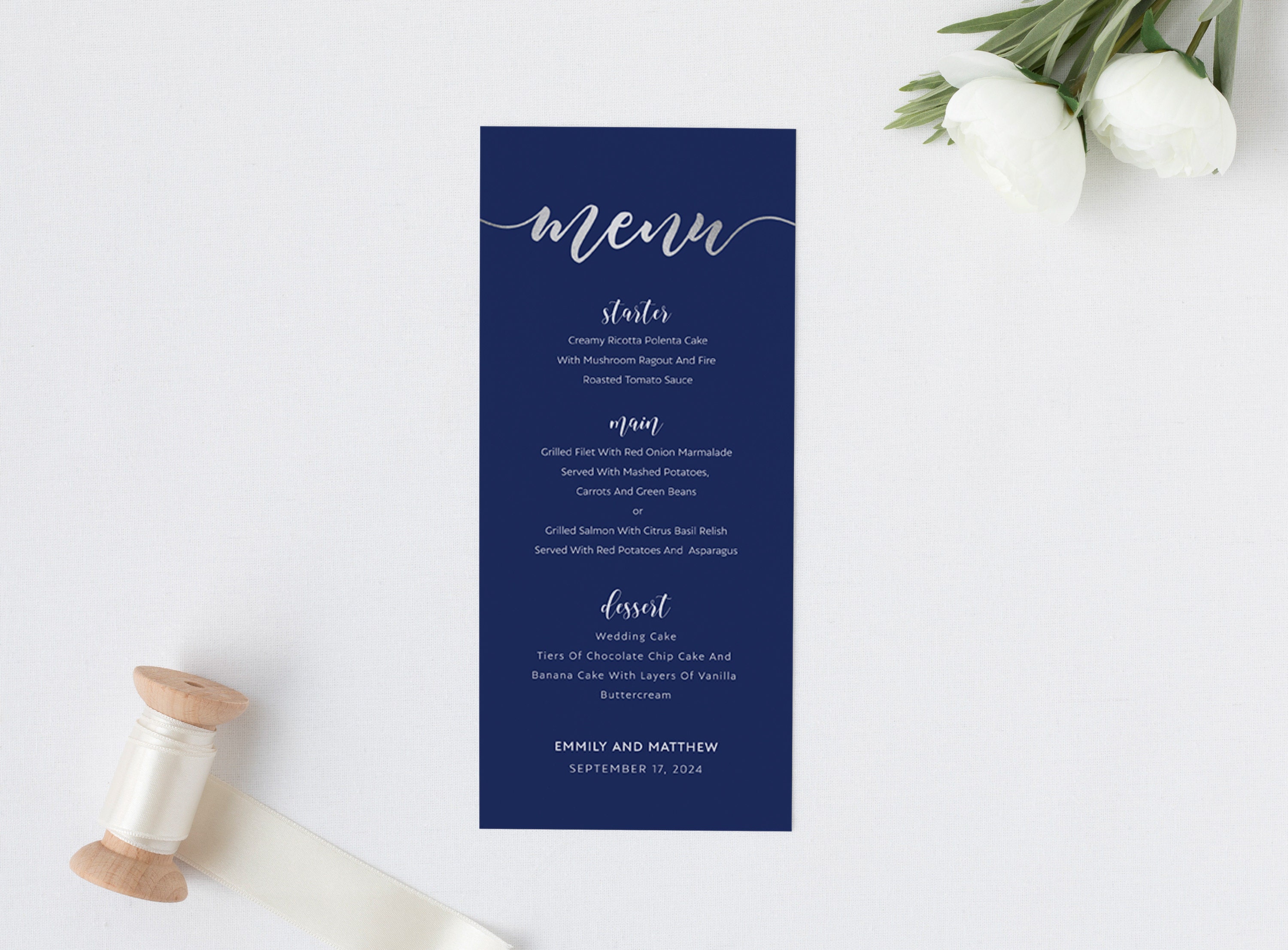 Navy Menu Template Wedding Menu Cards Navy Silver Menu Cards - Etsy