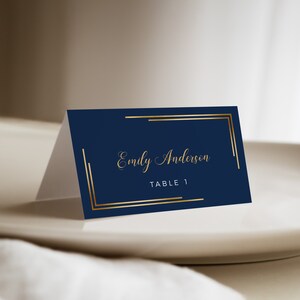 Place Card Template, Navy Gold Place Cards, Wedding Place Cards ...