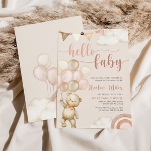 Hello Baby Invitation, Baby Shower Invitation, Cute Bear Baby Shower ...