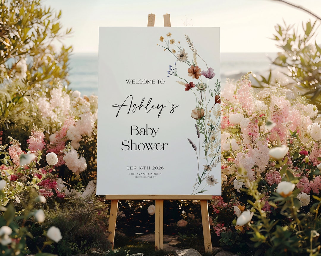 Baby Shower Welcome Sign Welcome Sign Template Wildflower Baby Shower ...