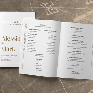 Wedding Program Bifold, Wedding Program Template, Gold Program Template, Bifold Wedding Program ...