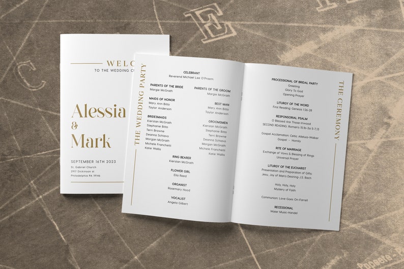 Wedding Program Bifold Wedding Program Template Gold Program - Etsy