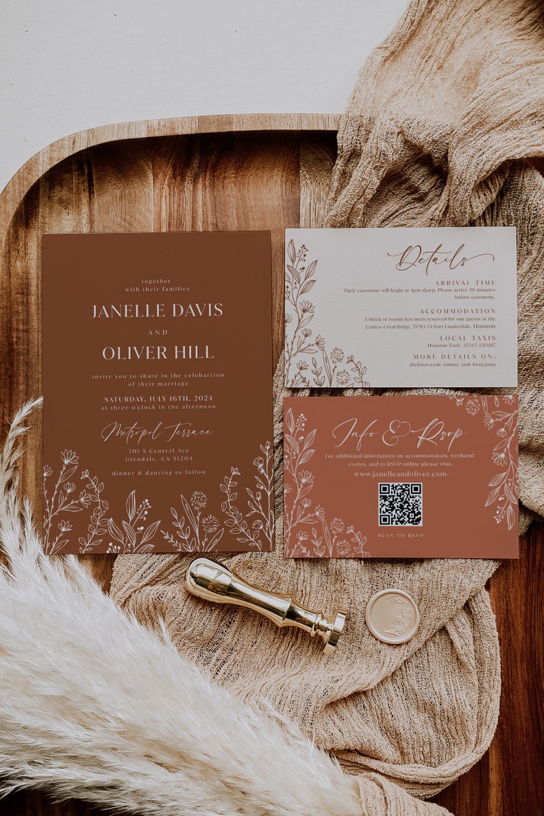 Earthy Wedding Invitations Wildflower Wedding Invitations - Etsy
