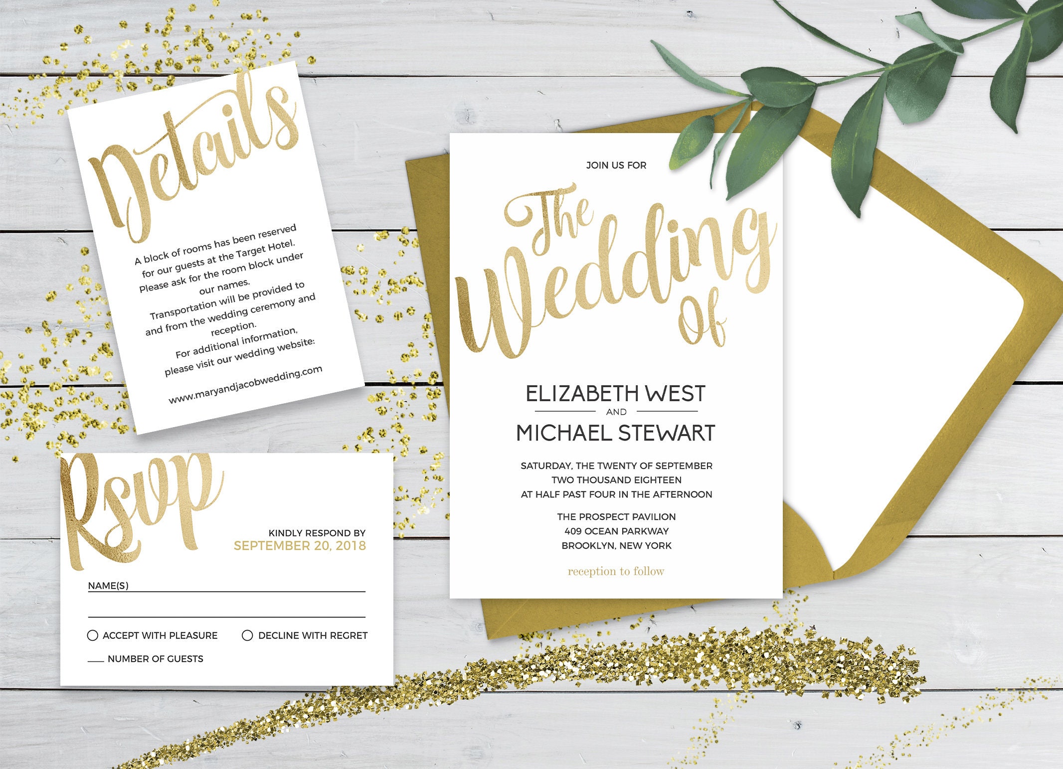 Gold Invitation Printable Gold Wedding Invitation Template | Etsy