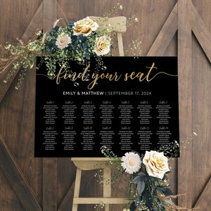 Wedding Seating Chart Black and Gold Seating Chart Template | Etsy