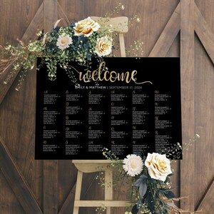 Black and Gold Seating Chart, Wedding Seating Chart Sign, Alphabetical ...