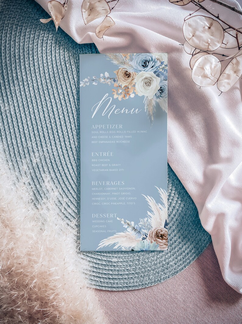 Menu Template Blue Menu Cards Dusty Blue Wedding Menu - Etsy