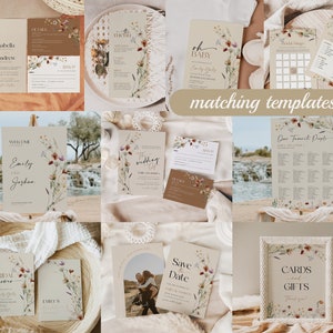 Wedding Table Number Sign, Beige Table Number Template, Floral Wedding ...