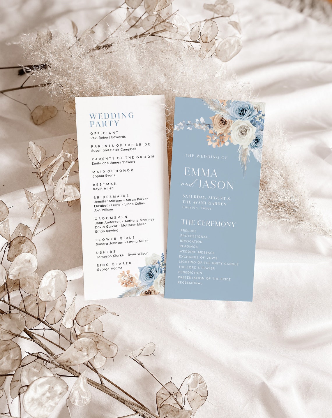 Program Template Wedding Ceremony Program Cards Dusty Blue - Etsy
