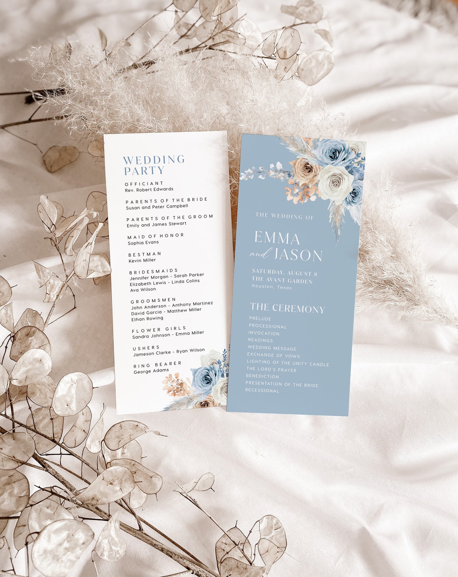 Program Template Wedding Ceremony Program Cards Dusty Blue - Etsy