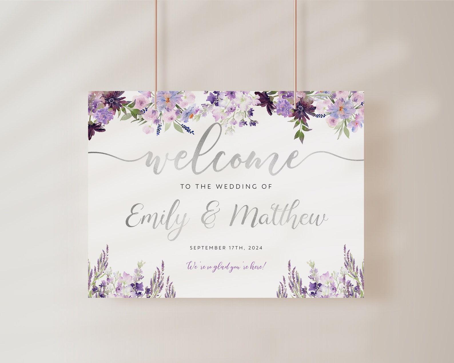 Lavender Welcome Sign, Wedding Welcome Sign Template, Lavender, Purple ...