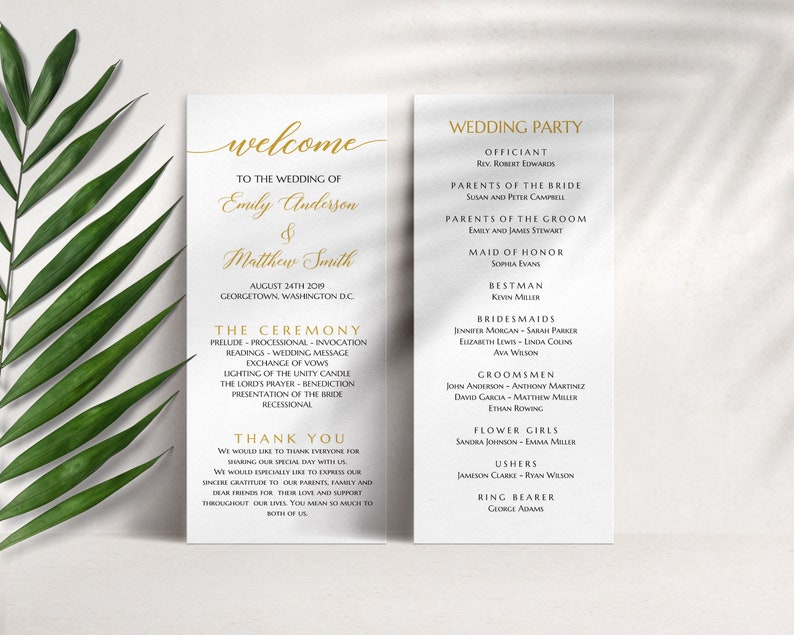 Wedding Program Template Gold Program Template Wedding - Etsy