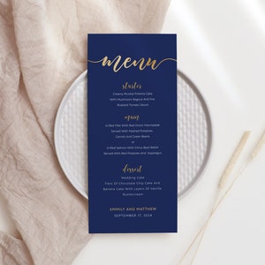 Navy Gold Menu, Wedding Menu Template, Wedding Menu Cards, Menu ...