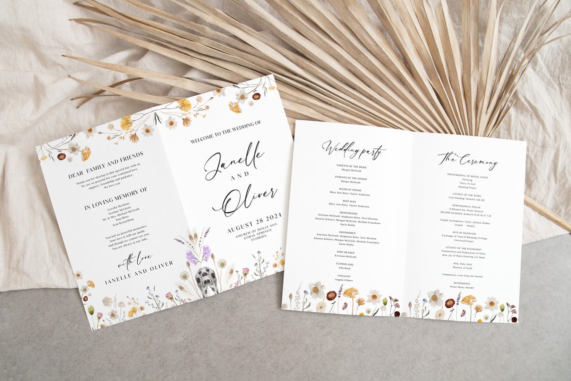 Booklet Wedding Program Template Wildflower Wedding | Etsy