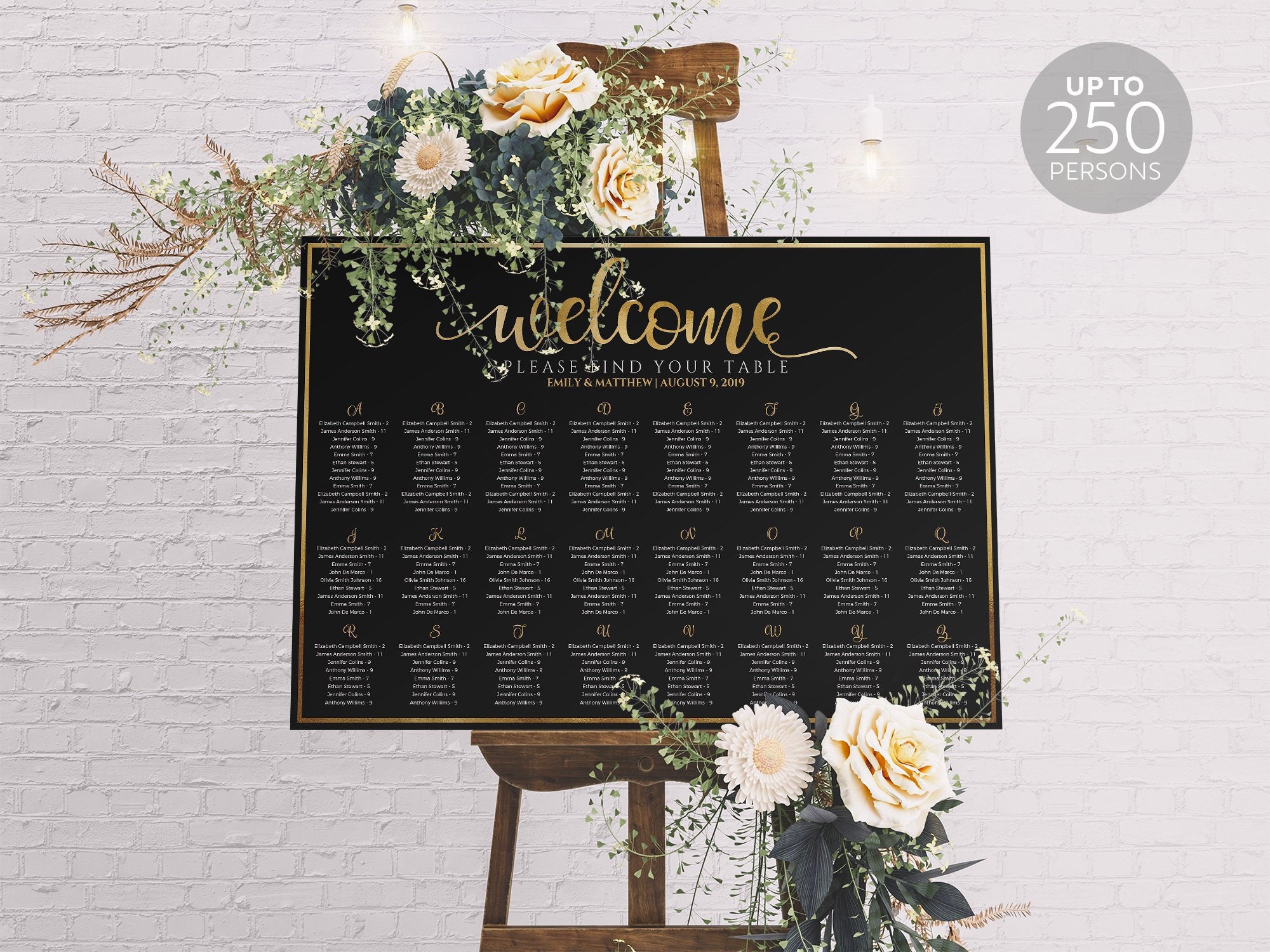 Black and Gold Seating Chart Sign Wedding Seating Chart - Etsy