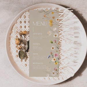 Wedding Menu Template, Beige Menu, Boho Wildflower Menu Cards evie - Etsy