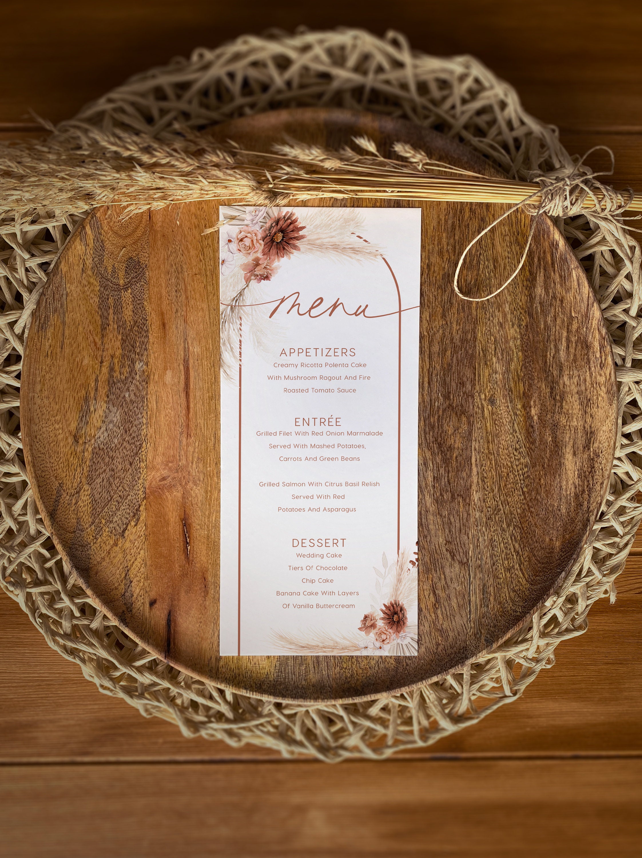 Boho Menu Template Pampas Grass Menu Wedding Menu Cards - Etsy