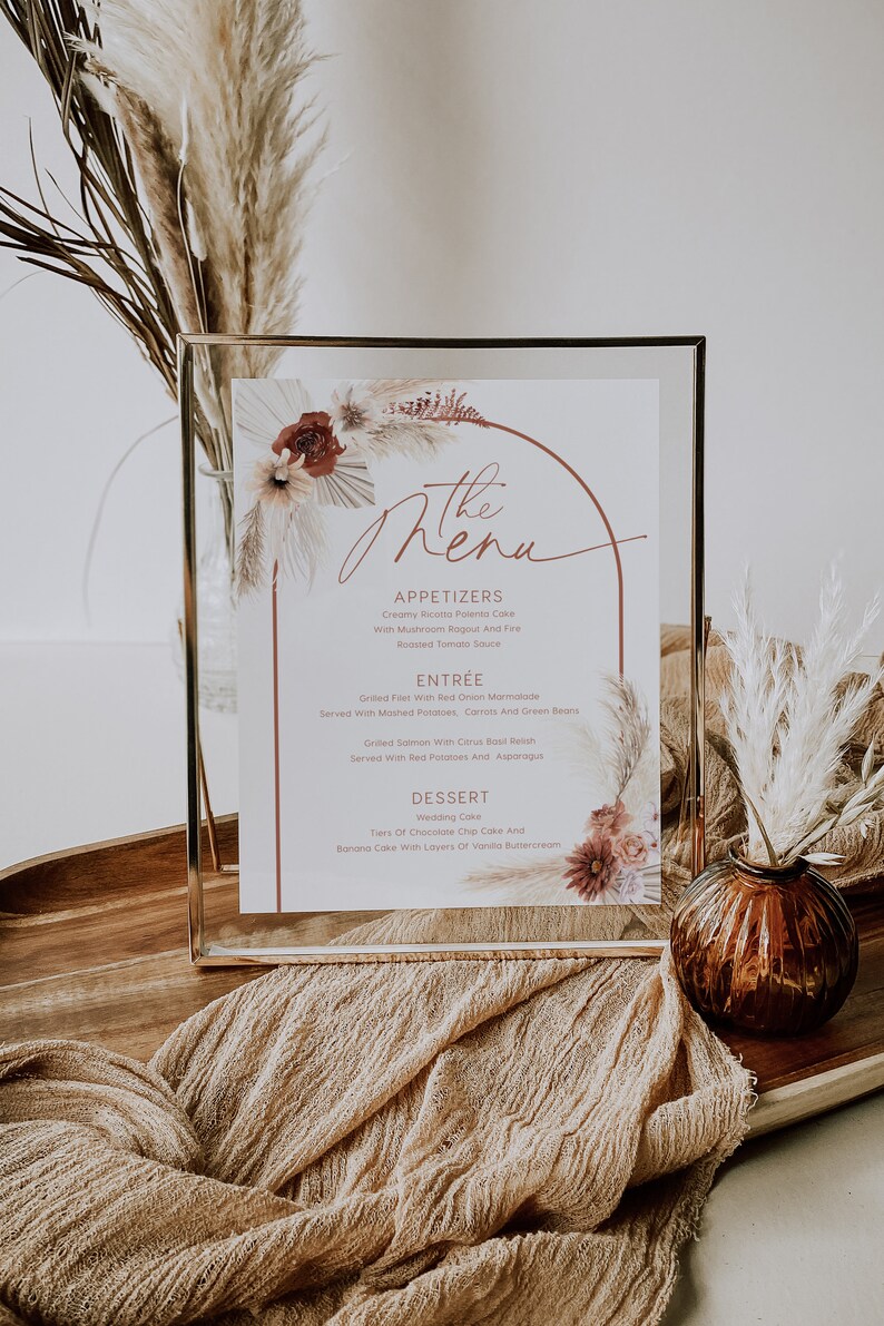 Boho Menu Sign Menu Template Wedding Menu Sign Pampas Grass - Etsy