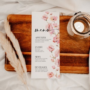 Pink Menu Cards, Floral Pink Menu Template, Pink Bridal Shower Menu ...