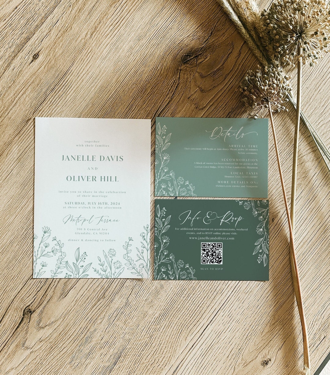 Sage Wedding Invitation Template Floral Sage Invitation - Etsy