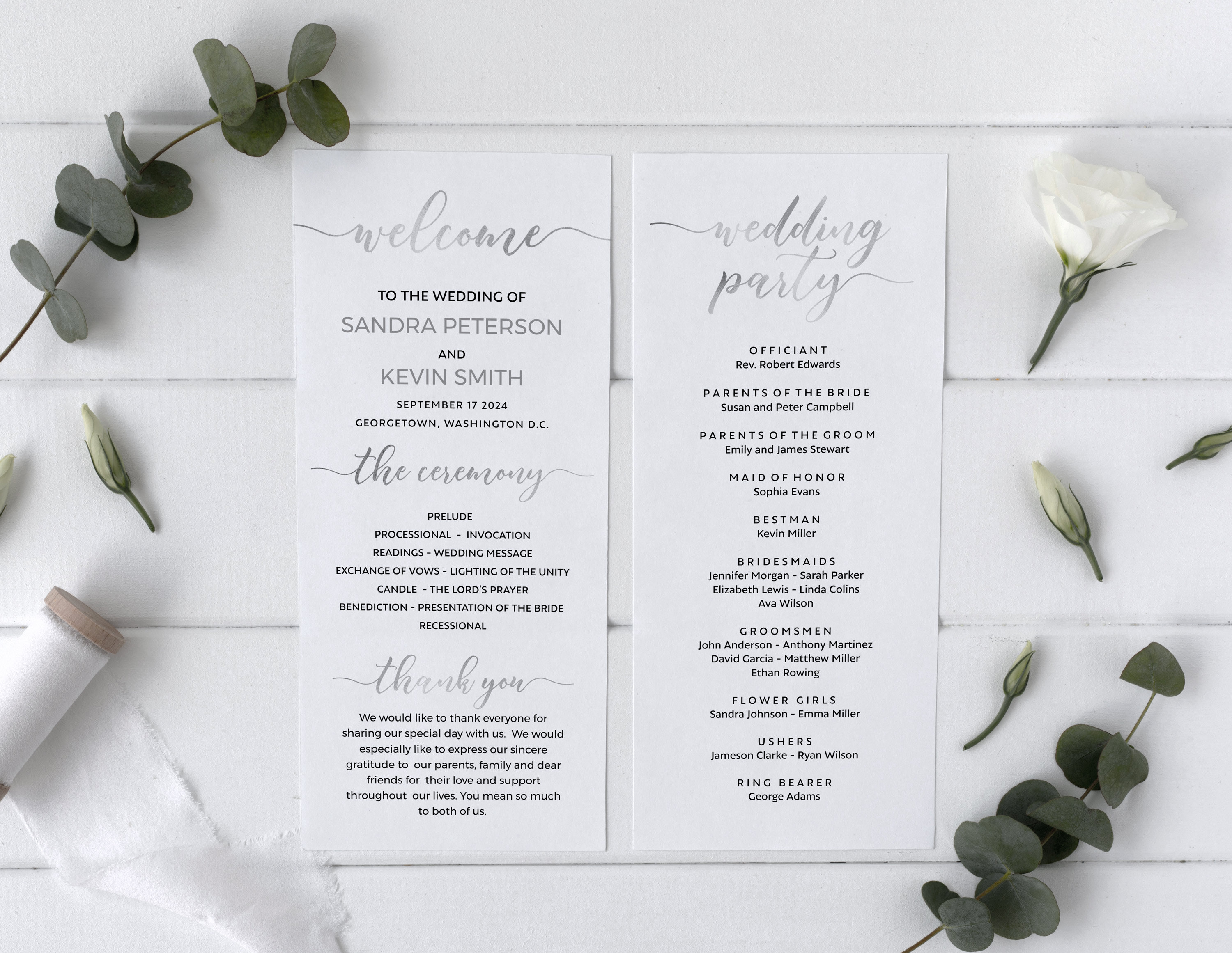 Silver Wedding Program Wedding Program Template Wedding | Etsy