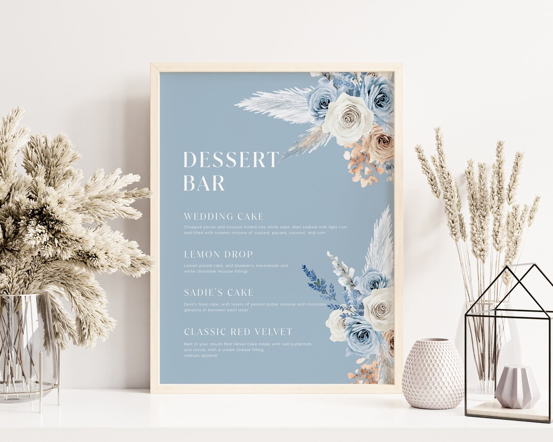 Dessert Menu Sign, Wedding Dessert Sign, Wedding Cake Sign, Dusty Blue ...