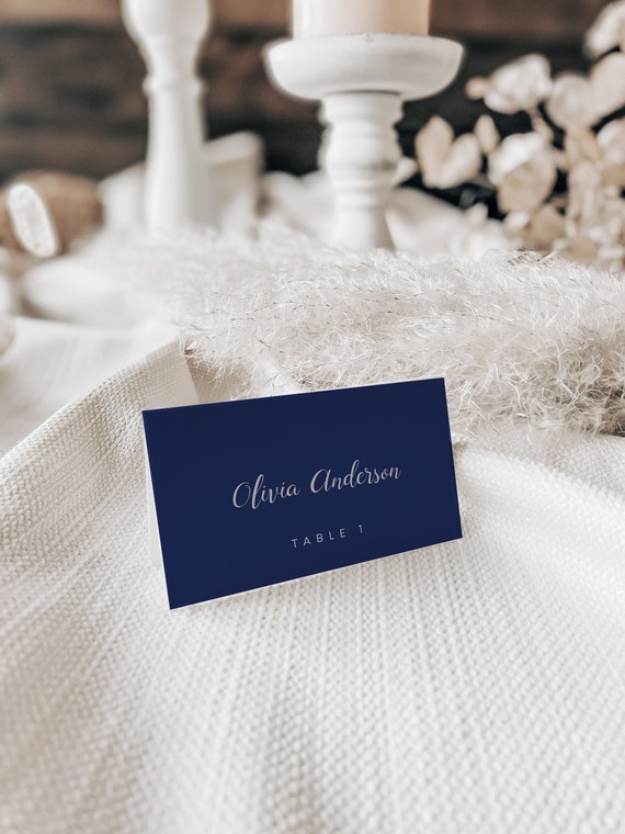 Navy Place Cards Wedding Name Tag Template Navy Silver Place | Etsy