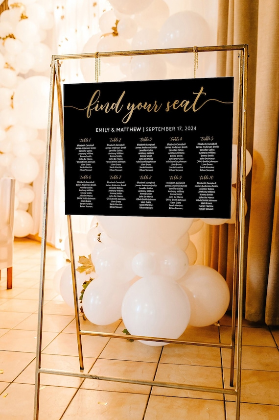 Wedding Seating Chart Black and Gold Seating Chart Template | Etsy