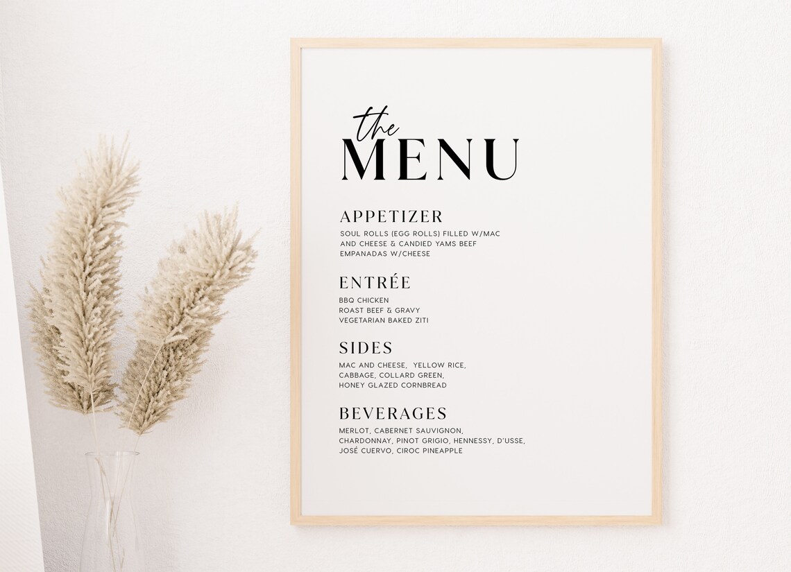 Menu Table Sign Wedding Menu Template Editable Menu - Etsy