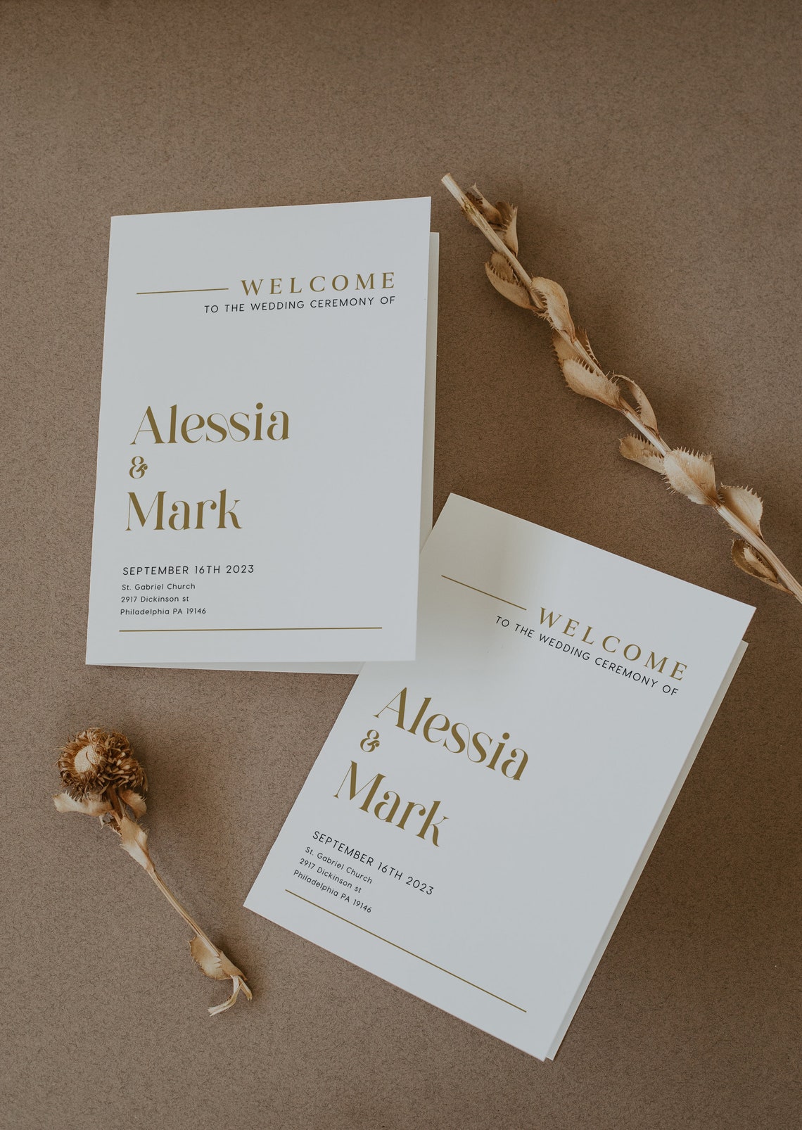 Wedding Program Bifold Wedding Program Template Gold Program - Etsy