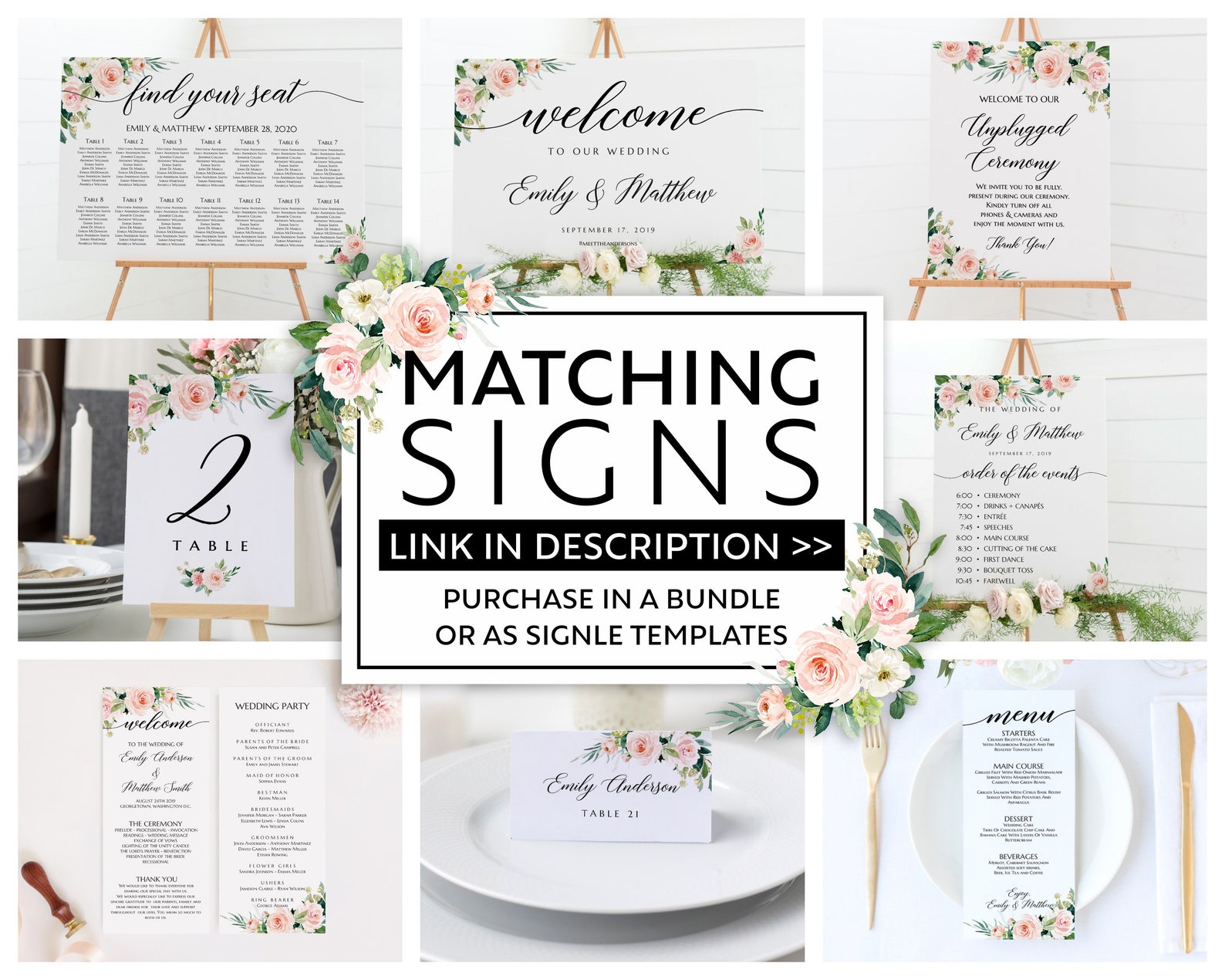 Editable Wedding Ceremony Program Template With Pink and Blush | Etsy