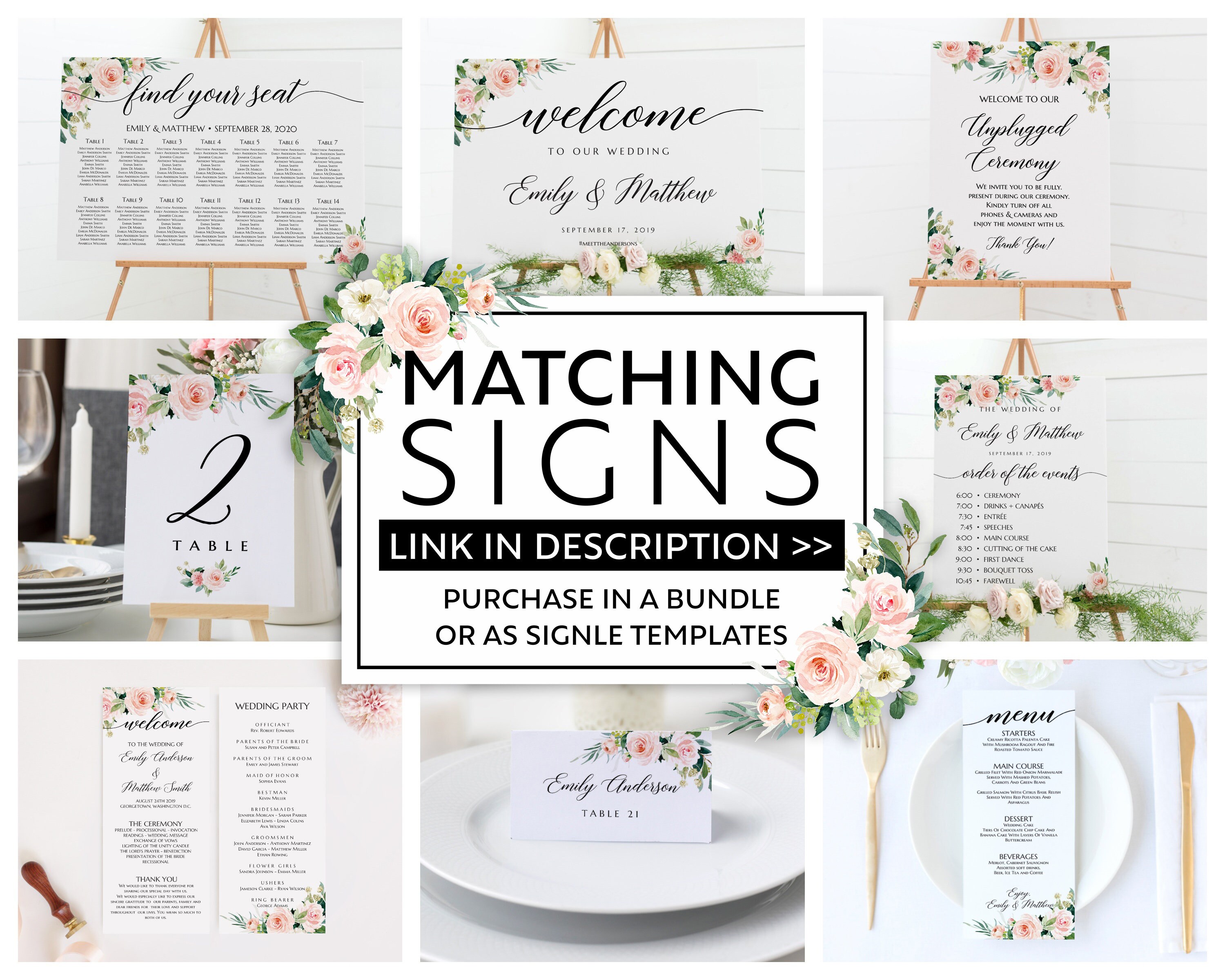 Editable Wedding Ceremony Program Template With Pink and Blush | Etsy