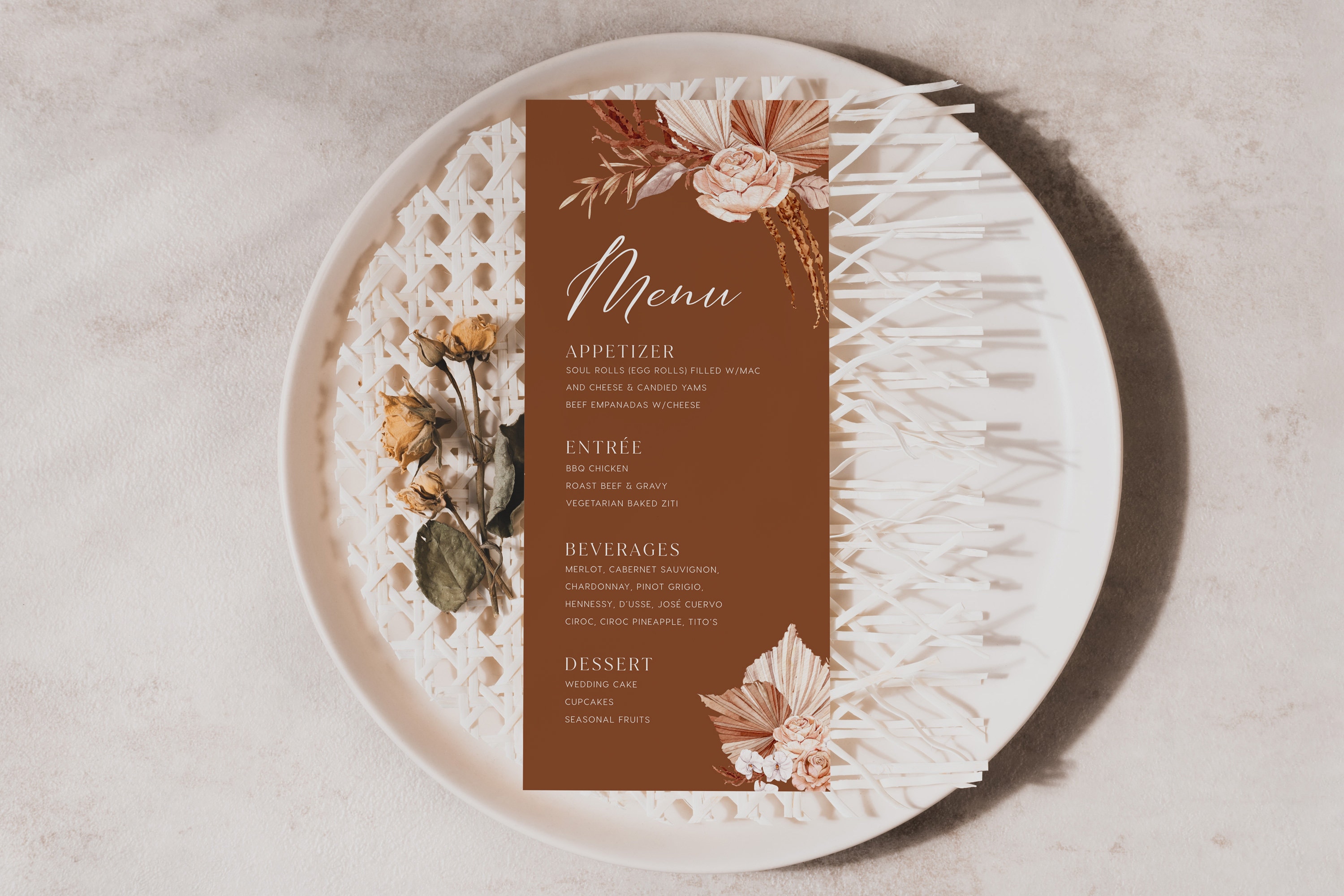 Terracotta Menu Template Brown Menu Cards Terracotta Wedding | Etsy