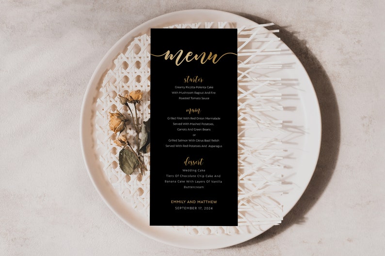 Black and Gold Menu Template Wedding Menu Template Menu - Etsy