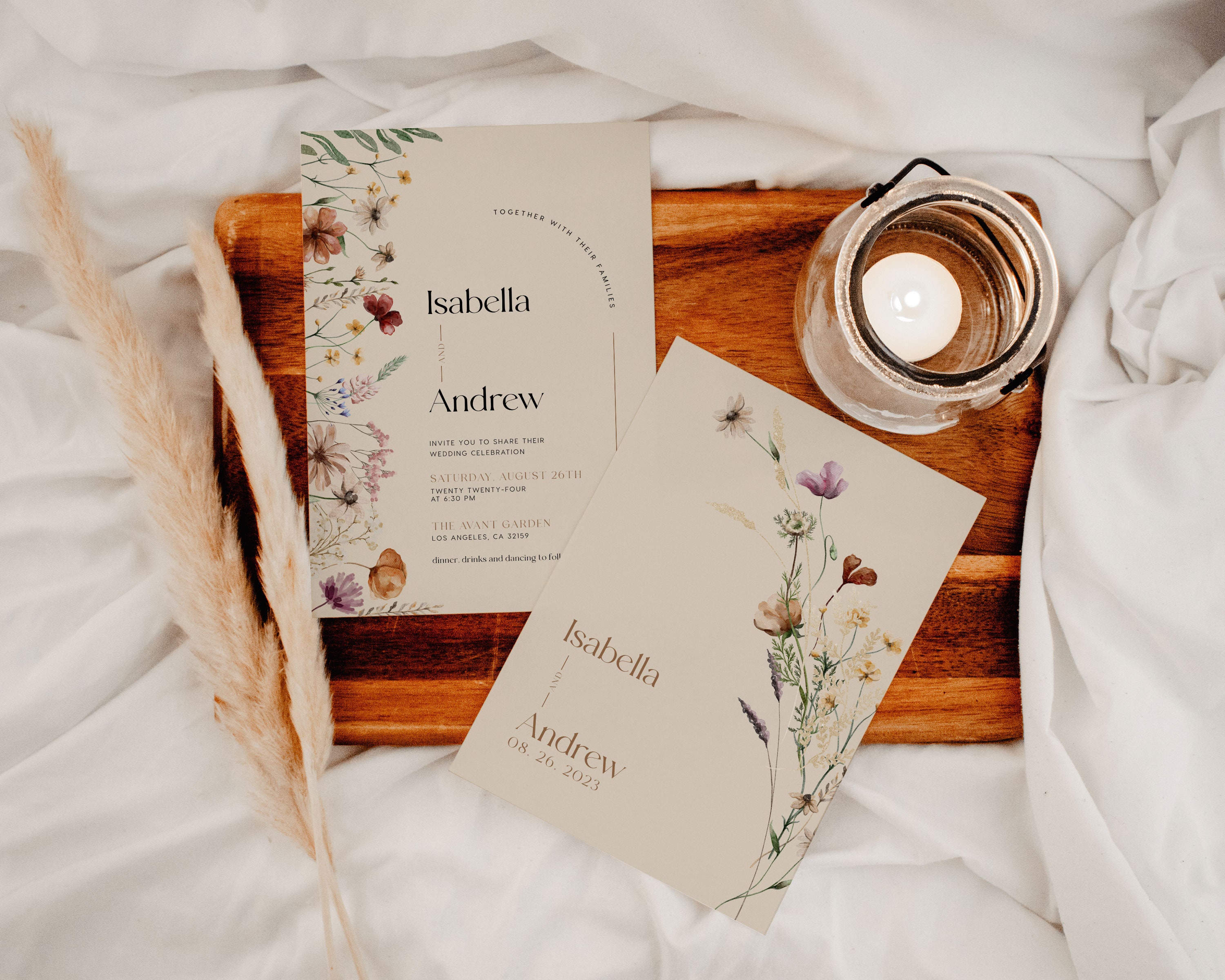 Beige Wedding Invitation Wildflower Wedding Invitation Set - Etsy