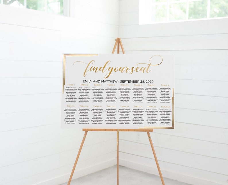 Seating Chart Wedding Gold Seating Chart Template Gold Foil - Etsy