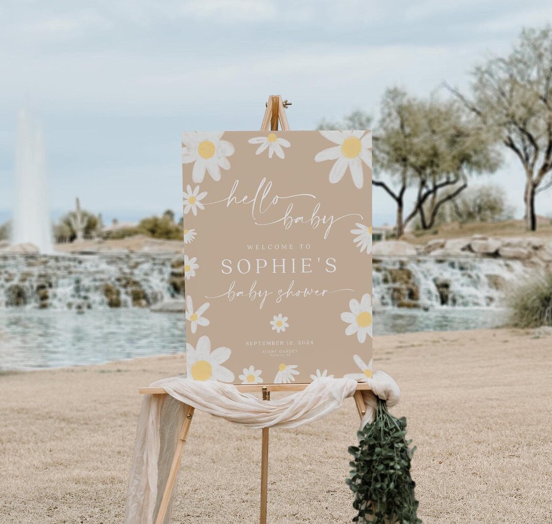 Baby Shower Welcome Sign Hello Baby Sign Daisy Baby Shower Welcome Sign ...