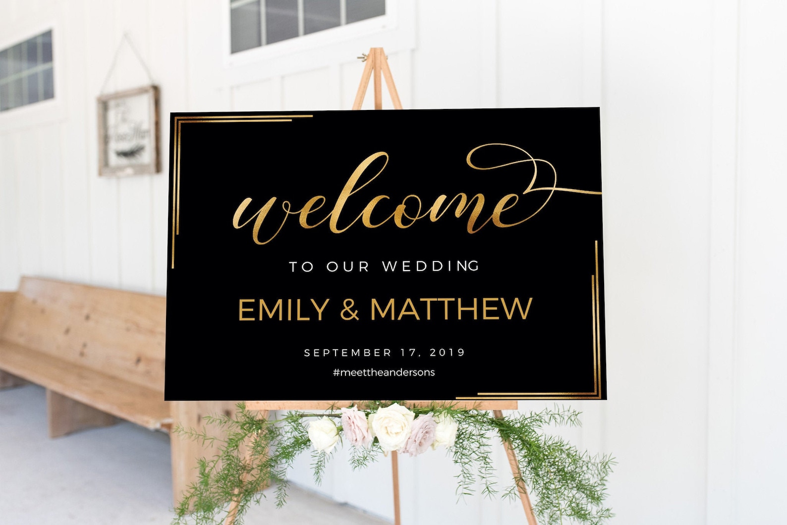 Welcome Sign Wedding Black and Gold Welcome Sign Instant - Etsy