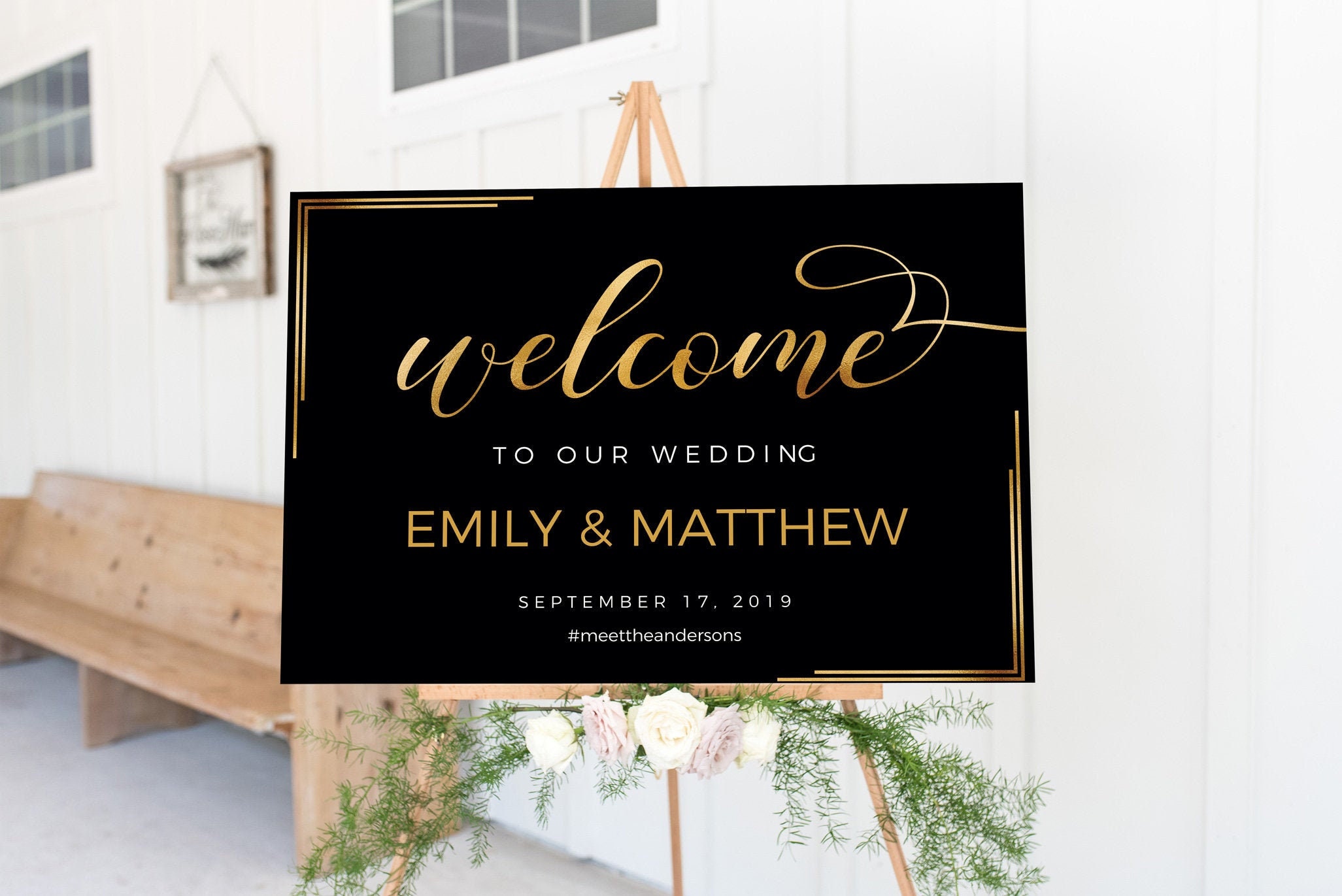 Welcome Sign Wedding Black and Gold Welcome Sign Instant - Etsy UK