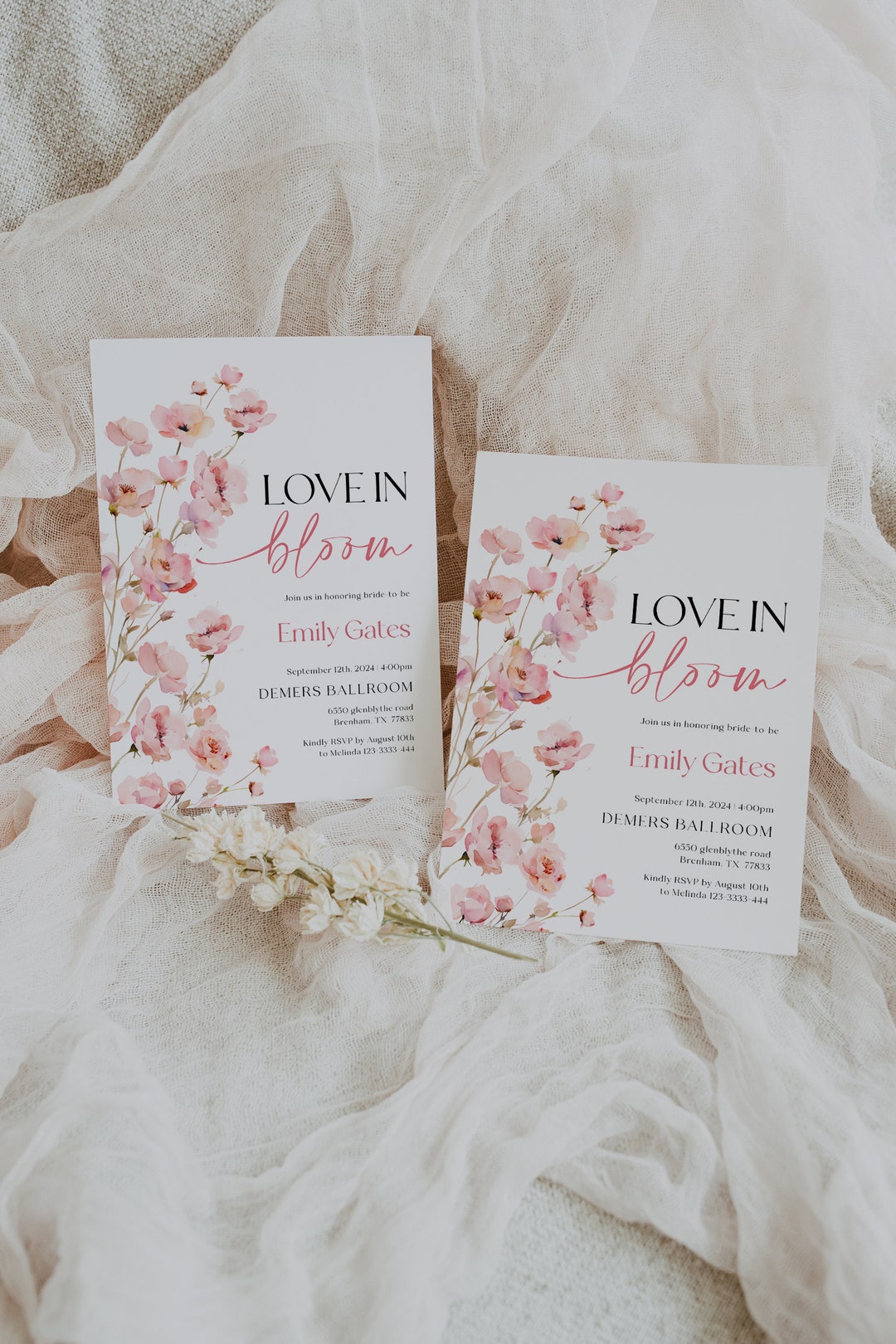 Love in Bloom Invitation, Pink Bridal Shower Invitation, Love in Bloom ...