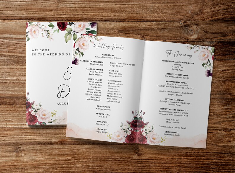 Bifold Wedding Program Program Template Wedding Program - Etsy