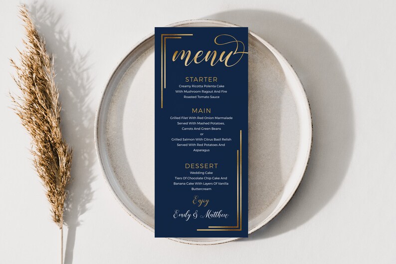 Menu Template Wedding Menu Template Navy Menu Card Template - Etsy
