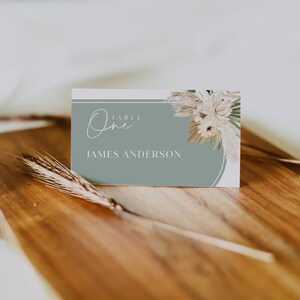 Sage Place Cards, Boho Wedding Place Cards, Sage Green and Pampas, Name ...